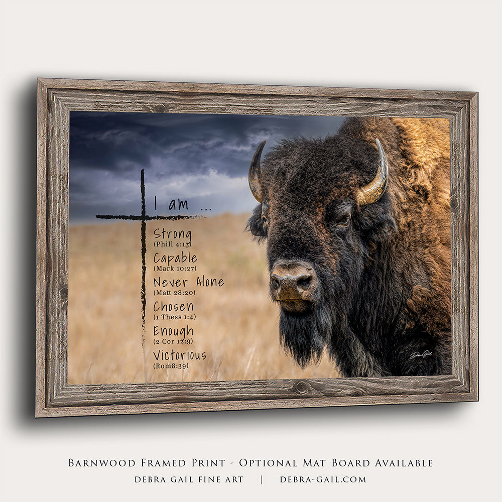 Bison Scripture Wall Art – “I Am Strong” Inspirational Rustic Farmhous ...
