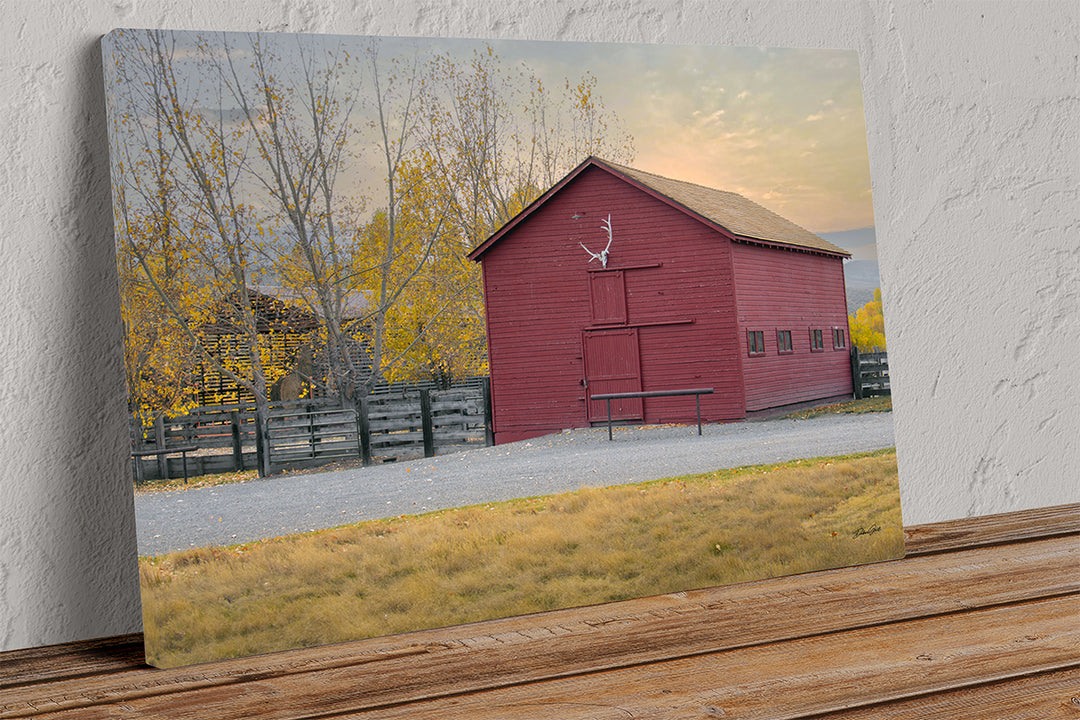 Red Wyoming Barn Wall Art – Rustic Western Farmhouse Landscape Print ...