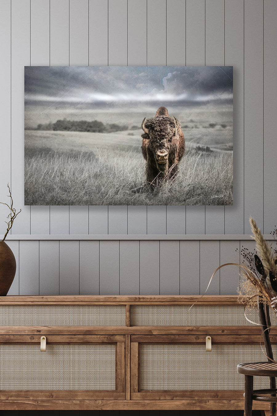 Sepia Bison Canvas Print - American Buffalo Wall Art for Home Decor ...